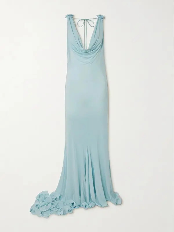 Magda Butrym Floral-appliquéd Satin-jersey Dress - Blue