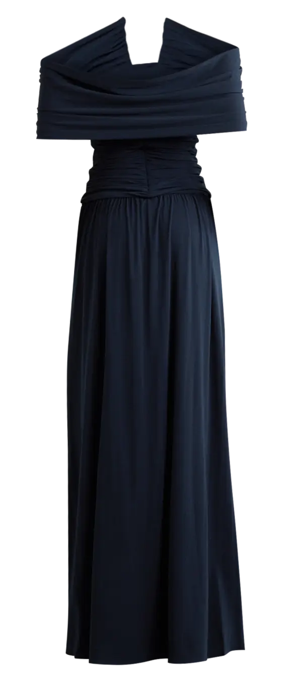blue off the shoulder dress casual Burke Off Shoulder Maxi Dress