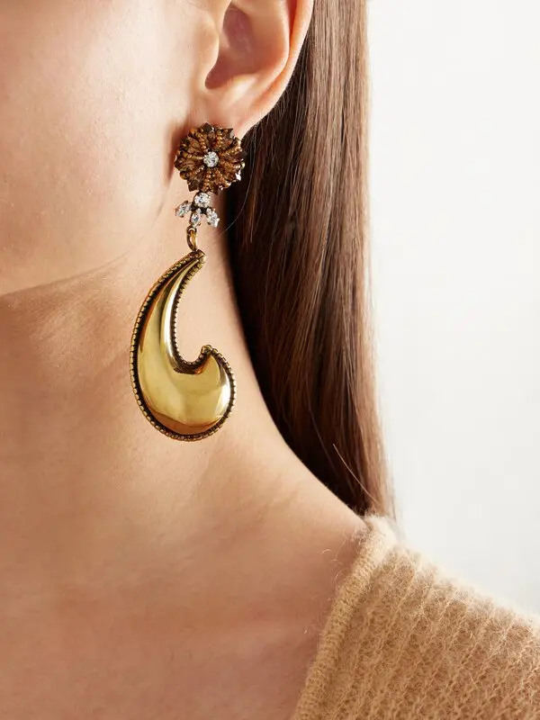 Etro Tone Crystal Paisley Drop Earrings