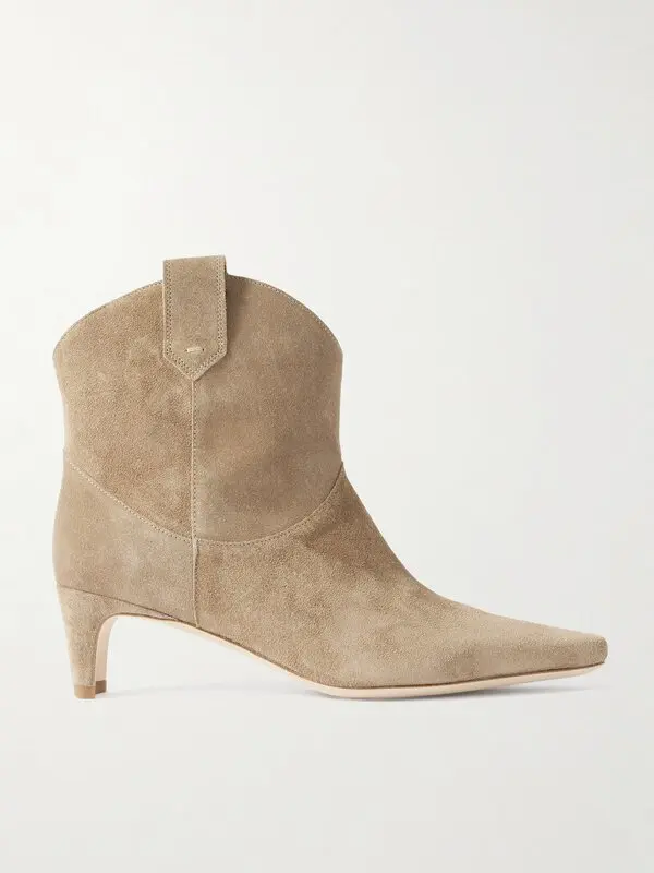 Staud Western Wally Suede Ankle Boots - Neutrals