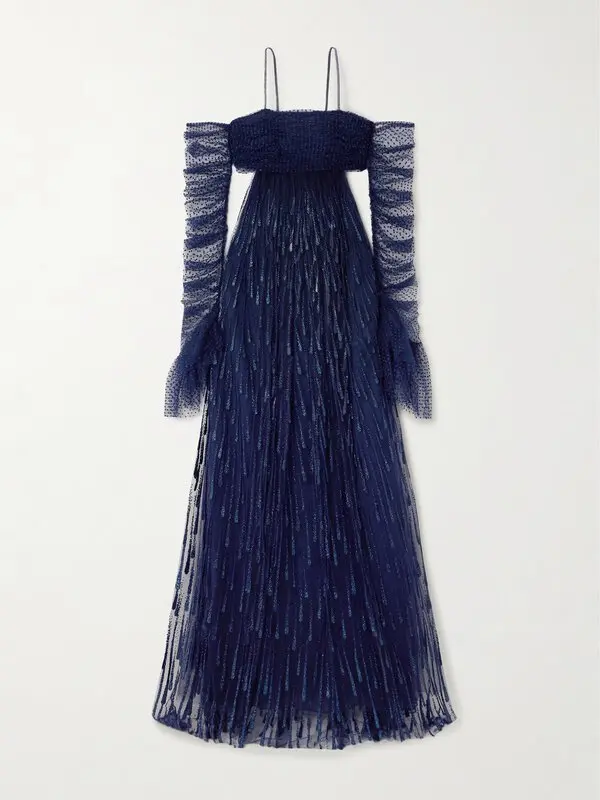 SANDRA MANSOUR Samhain Swiss-dot Tulle Gown With Gloves