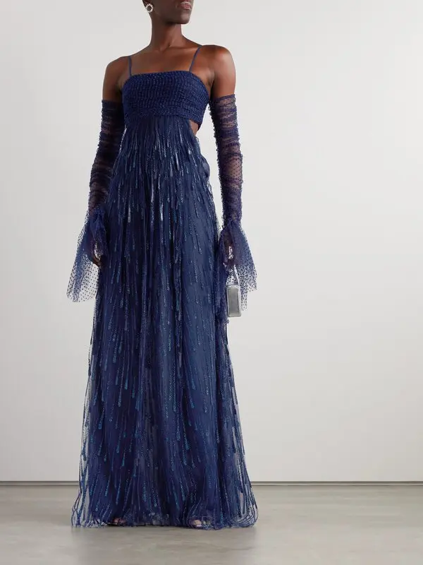 SANDRA MANSOUR Samhain Swiss-dot Tulle Gown With Gloves
