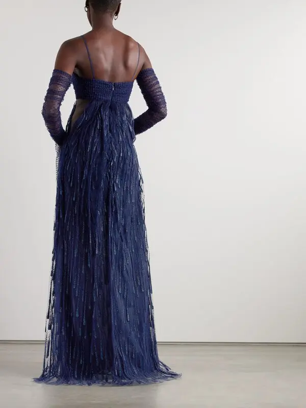 SANDRA MANSOUR Samhain Swiss-dot Tulle Gown With Gloves