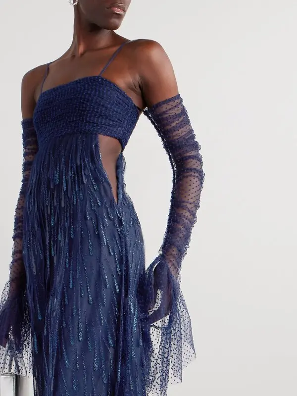 SANDRA MANSOUR Samhain Swiss-dot Tulle Gown With Gloves
