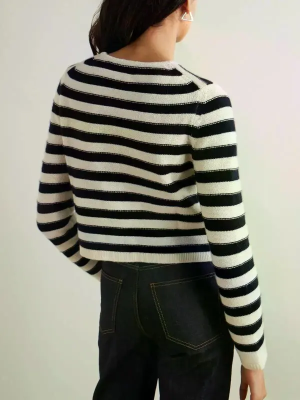 ALLUDE Striped Wool And Cashmere-blend Cardigan - Blue