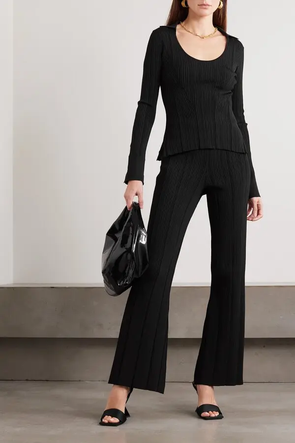 Galvan Dawn Ribbed-knit Wide-leg Pants