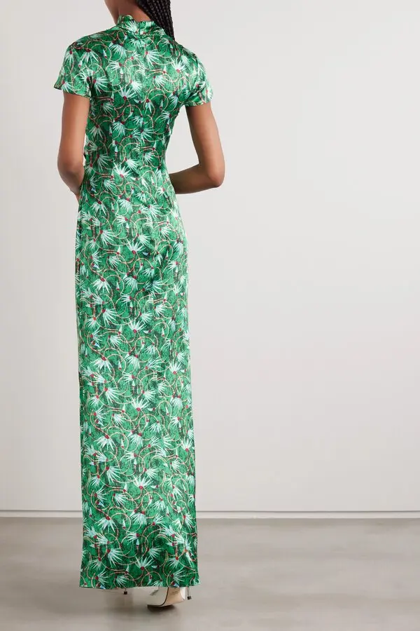 Saloni Kelly Bow-Embellished Printed Silk-Satin Maxi Dress In Green - 40%  Off | Editorialist