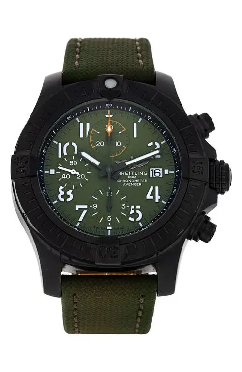 WATCHFINDER & CO. Breitling Avenger Chronograph Night Mission Canvas Strap Watch - Green