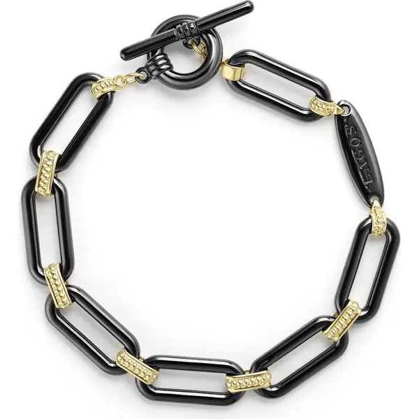 Lagos Meridian 18k Gold & Ceramic Toggle Bracelet - Black/gold