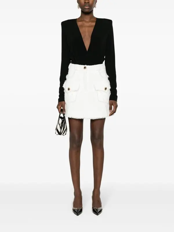 Balmain A-line Tweed Miniskirt - White