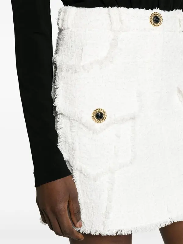 Balmain A-line Tweed Miniskirt - White