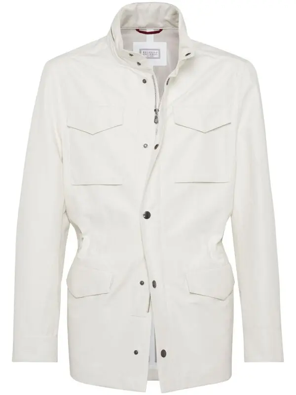 Brunello Cucinelli Stand-up Collar Linen-blend Coat - White