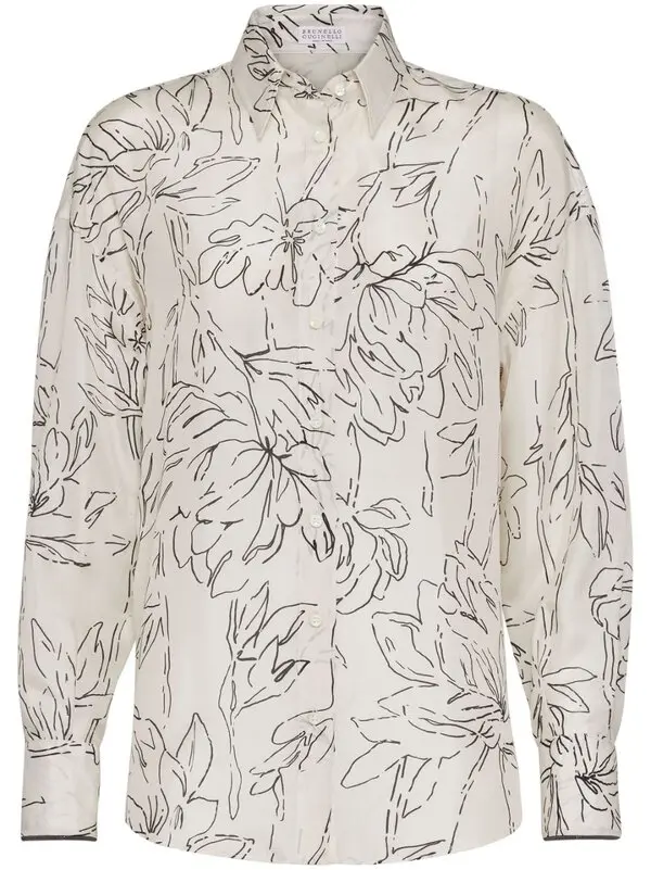 Brunello Cucinelli Monili-chain Graphic-print Shirt - White