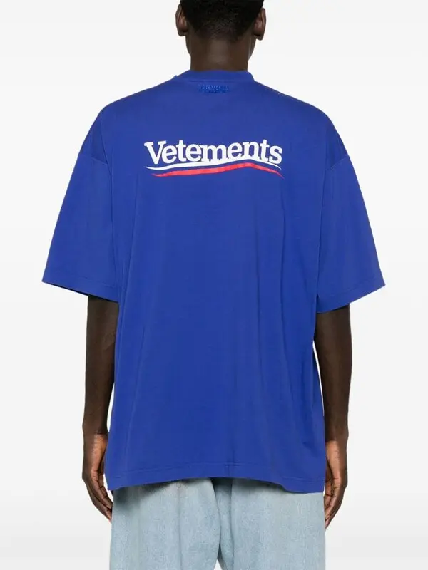 Vetements Logo-Print Cotton T-Shirt - Blue | Editorialist