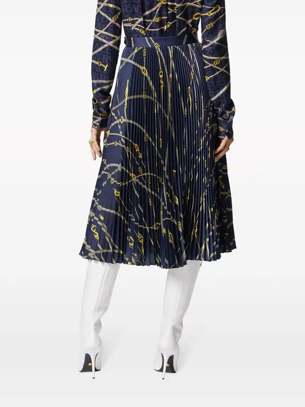 Versace Greca Nautical-print Pleated Skirt