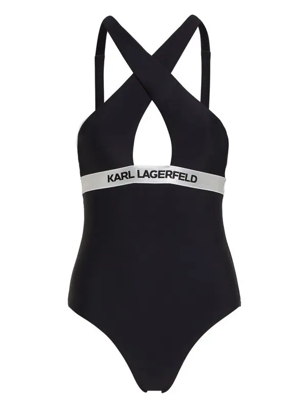 Karl Lagerfeld Logo-waistband Halterneck Swimsuit - Black