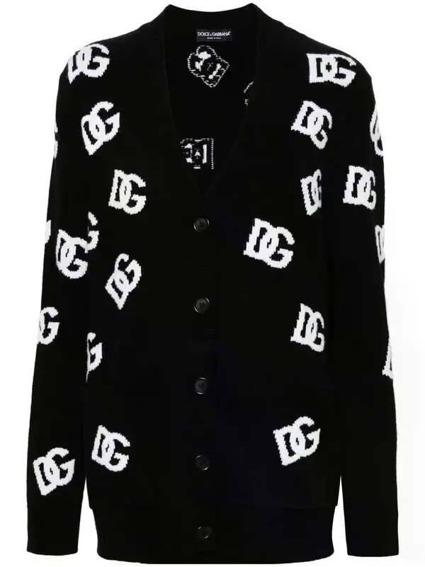 Dolce & Gabbana Logo-intarsia Virgin Wool Cardigan - Black