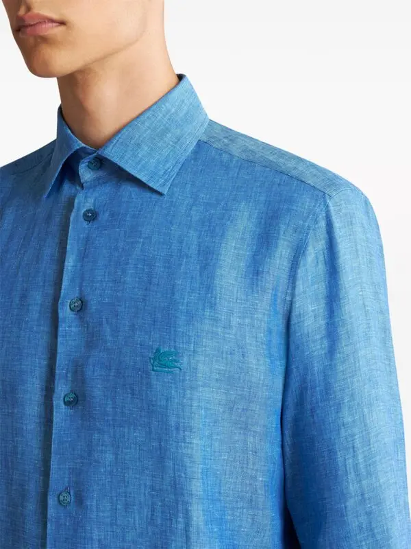 Etro Pegaso-embroidered Mélange-effect Shirt - Blue