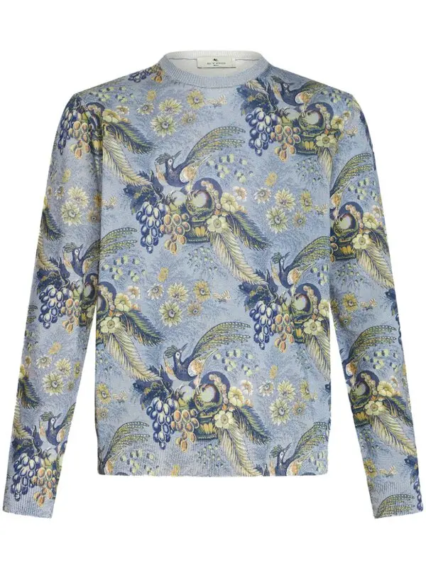 Etro Pegaso Jacquard Cotton Jumper - Blue