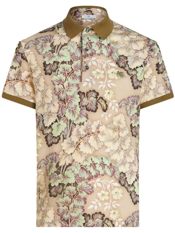 Etro Floral-print Cotton Polo Shirt - Neutrals