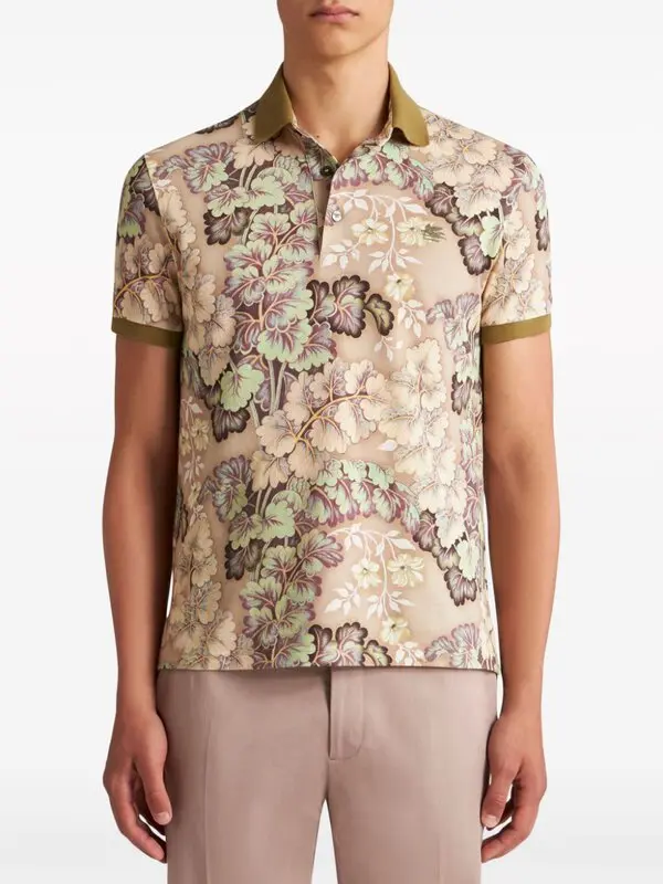 Etro Floral-print Cotton Polo Shirt - Neutrals