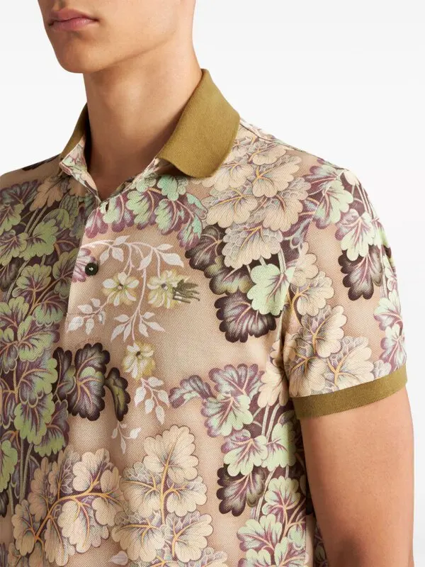 Etro Floral-print Cotton Polo Shirt - Neutrals