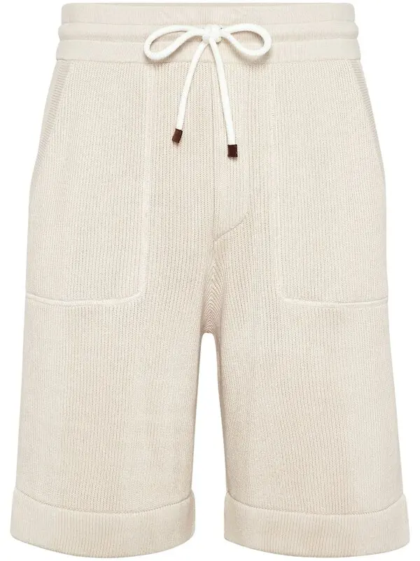 Brunello Cucinelli Drawstring-waist Fine-ribbed Shorts - Neutrals