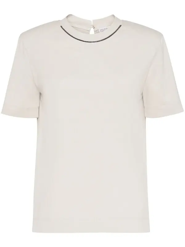 Brunello Cucinelli Monili-chain Cotton T-shirt - Neutrals