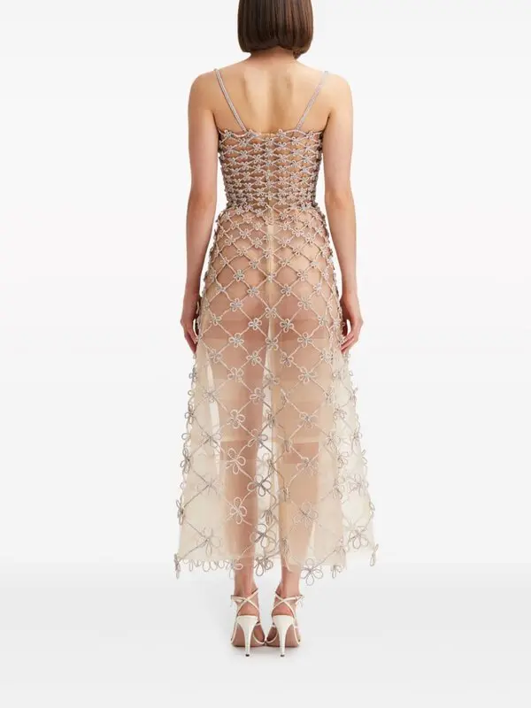 Oscar De La Renta Crystal-Grid Midi Dress - Neutrals | Editorialist
