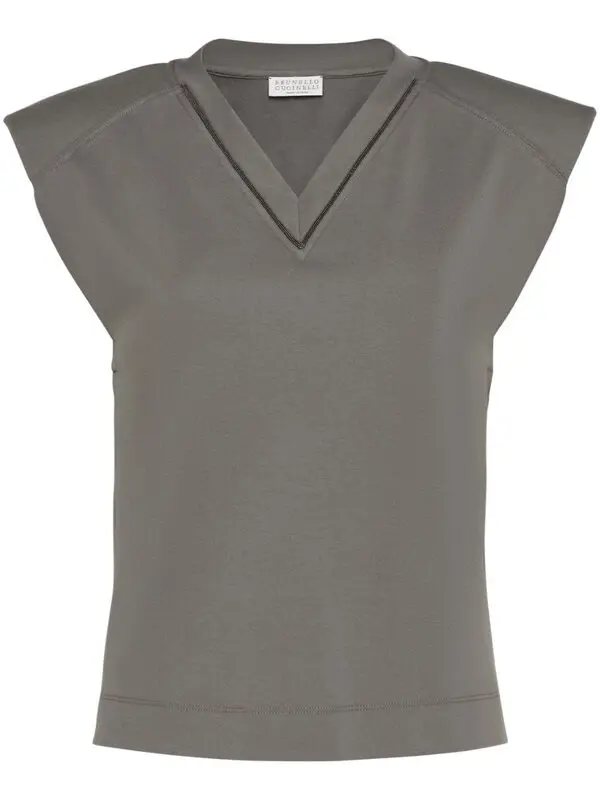 Brunello Cucinelli Monili Chain Cotton Tank Top - Grey