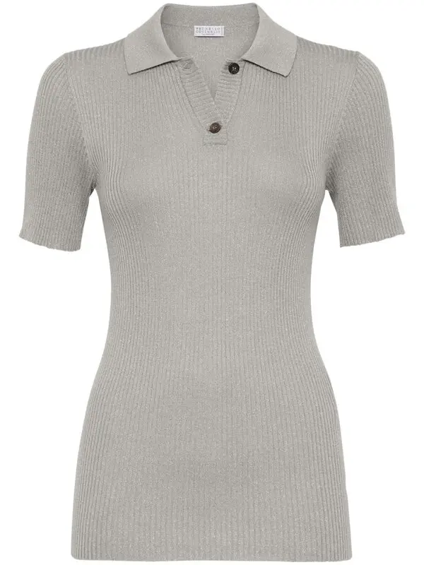 Brunello Cucinelli Fine-ribbed Polo Top