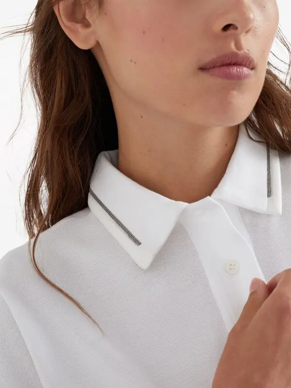 Brunello Cucinelli Monili Chain Detail Cotton Polo Top
