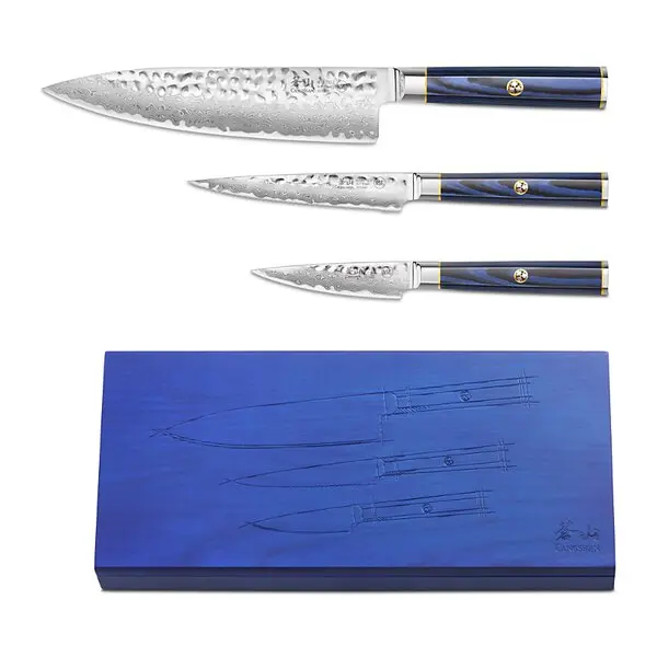 CANGSHAN Kita Blue 3-piece Starter Knife Set - Ash Wood