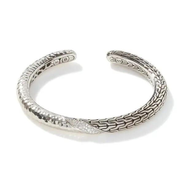 John Hardy Twisted Pavé Hinged Cuff - White Diamond