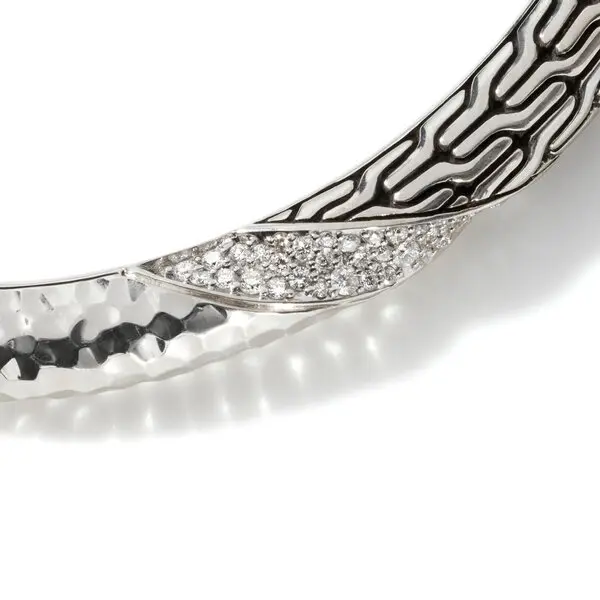 John Hardy Twisted Pavé Hinged Cuff - White Diamond