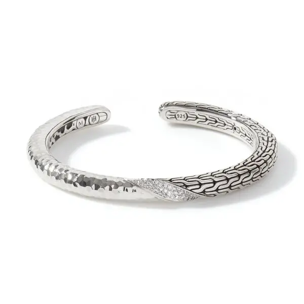 John Hardy Twisted Pavé Hinged Cuff - White Diamond