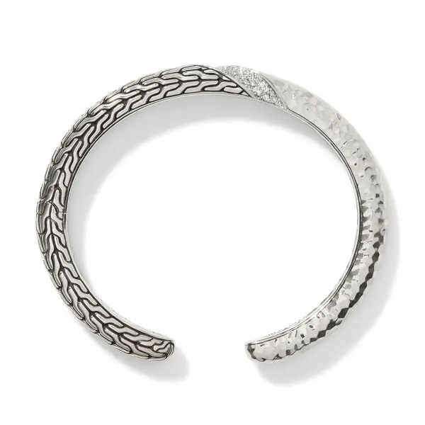 John Hardy Twisted Pavé Hinged Cuff - White Diamond