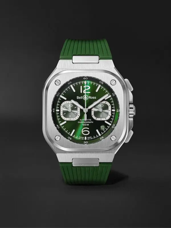 BELL & ROSS Br 05 Automatic Chronograph 42mm Stainless Steel And Rubber Watch - Green
