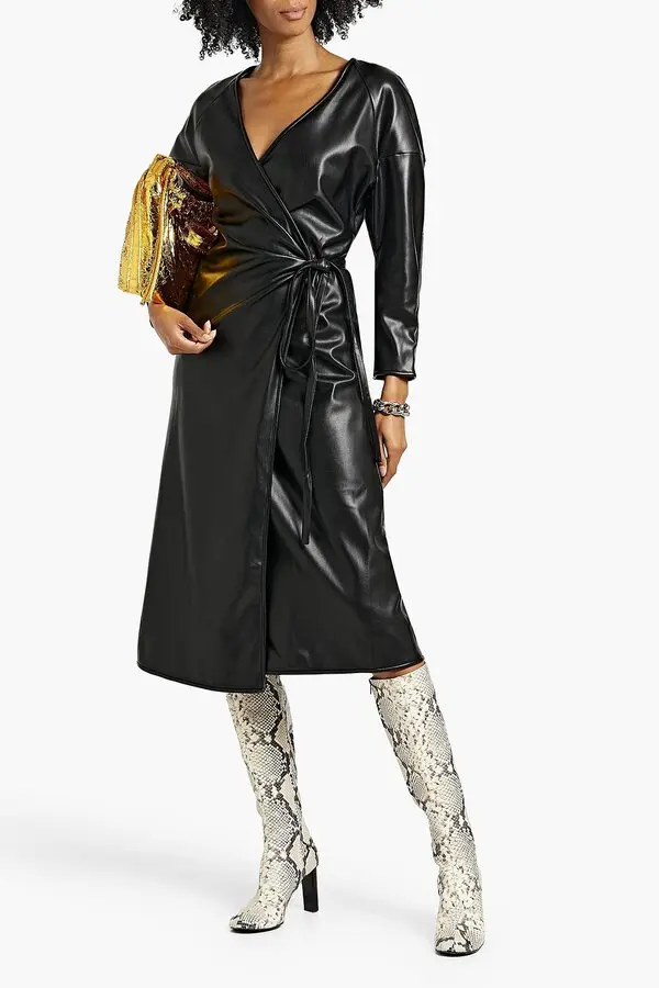 Proenza Schouler Faux Leather Midi Wrap Dress In Black - 80% Off |  Editorialist
