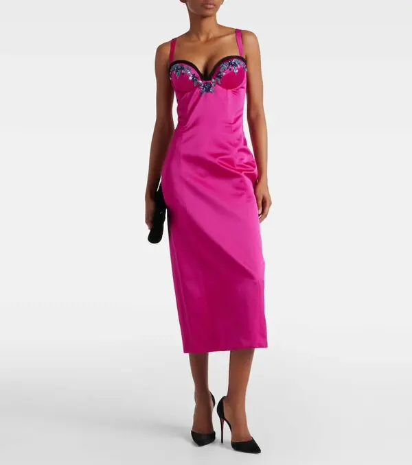 MISS SOHEE Embellished Satin Midi Dress - Pink