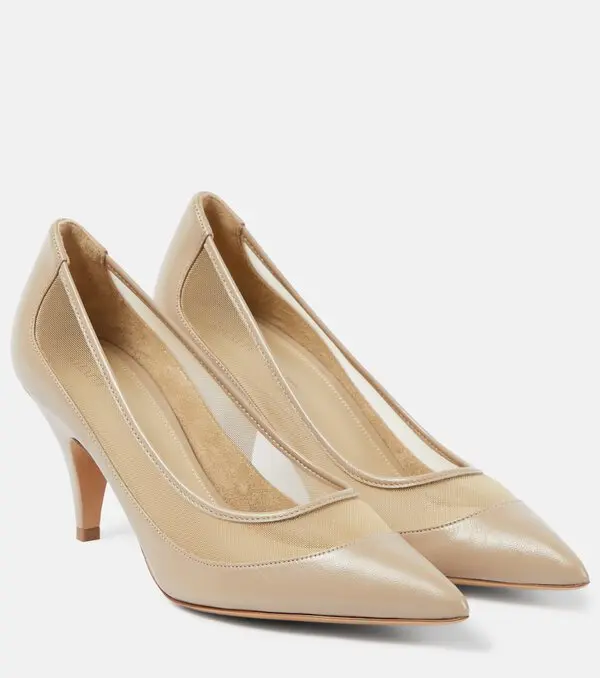 Khaite River Leather And Mesh Pumps - Beige