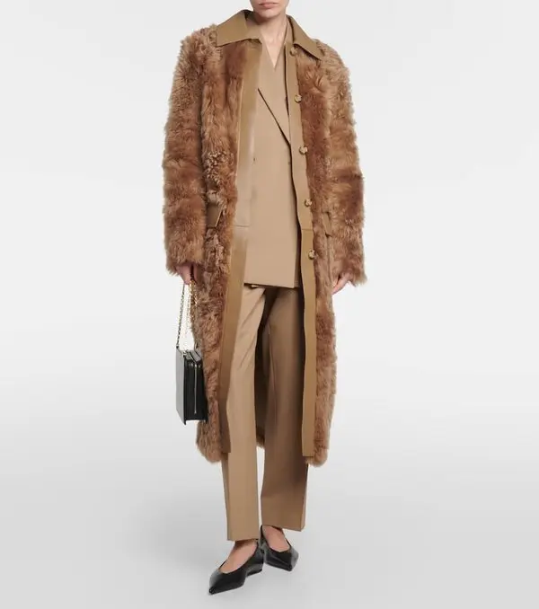 TOTEME Leather-trimmed Shearling Coat