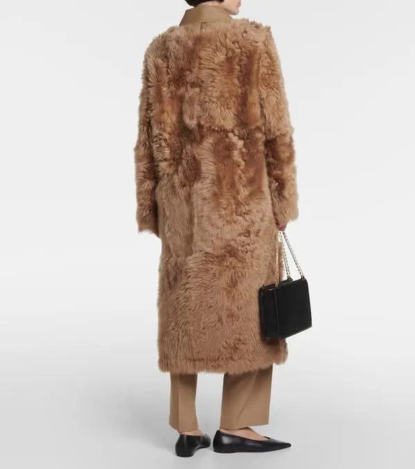 TOTEME Leather-trimmed Shearling Coat - Beige