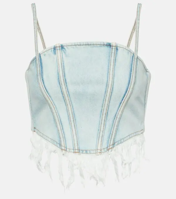 Alessandra Rich Distressed Denim Bustier - Blue