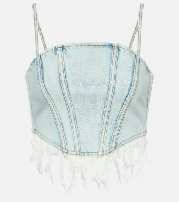 Alessandra Rich Distressed Denim Bustier - Blue