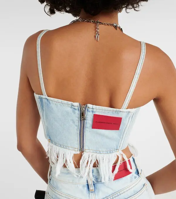 Alessandra Rich Distressed Denim Bustier
