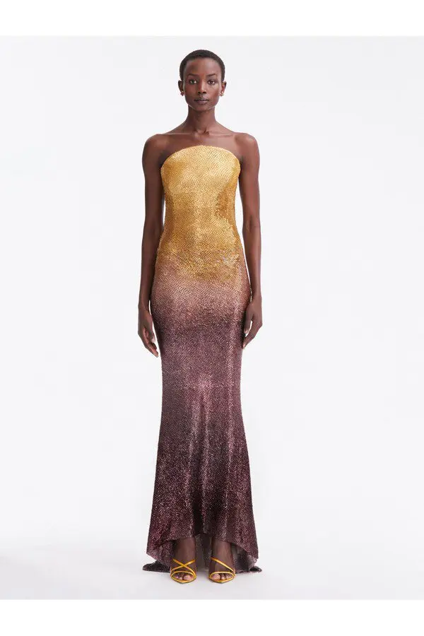 Oscar De La Renta Bugle Bead Ombr Gown In Yellow - 50% Off | Editorialist