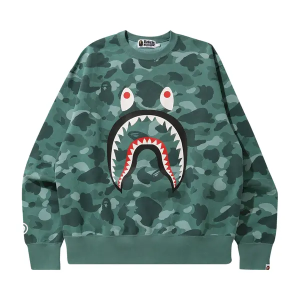 A BATHING APE Color Camo Shark Relaxed Fit Crewneck - Green