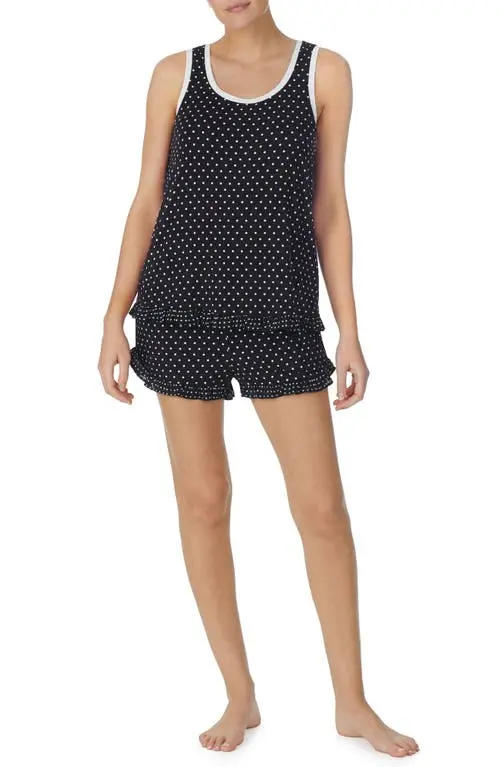 Kate Spade New York Sleeveless Short Pajamas - Black Ivory Dot