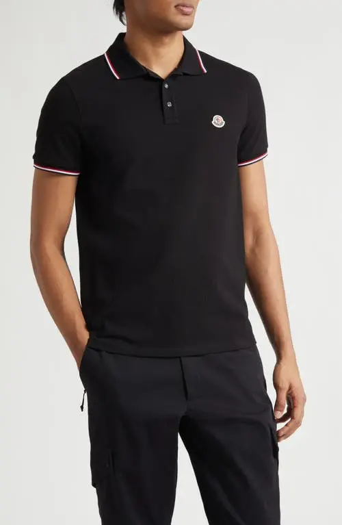 Moncler Tipped Cotton Piqué Polo - Black